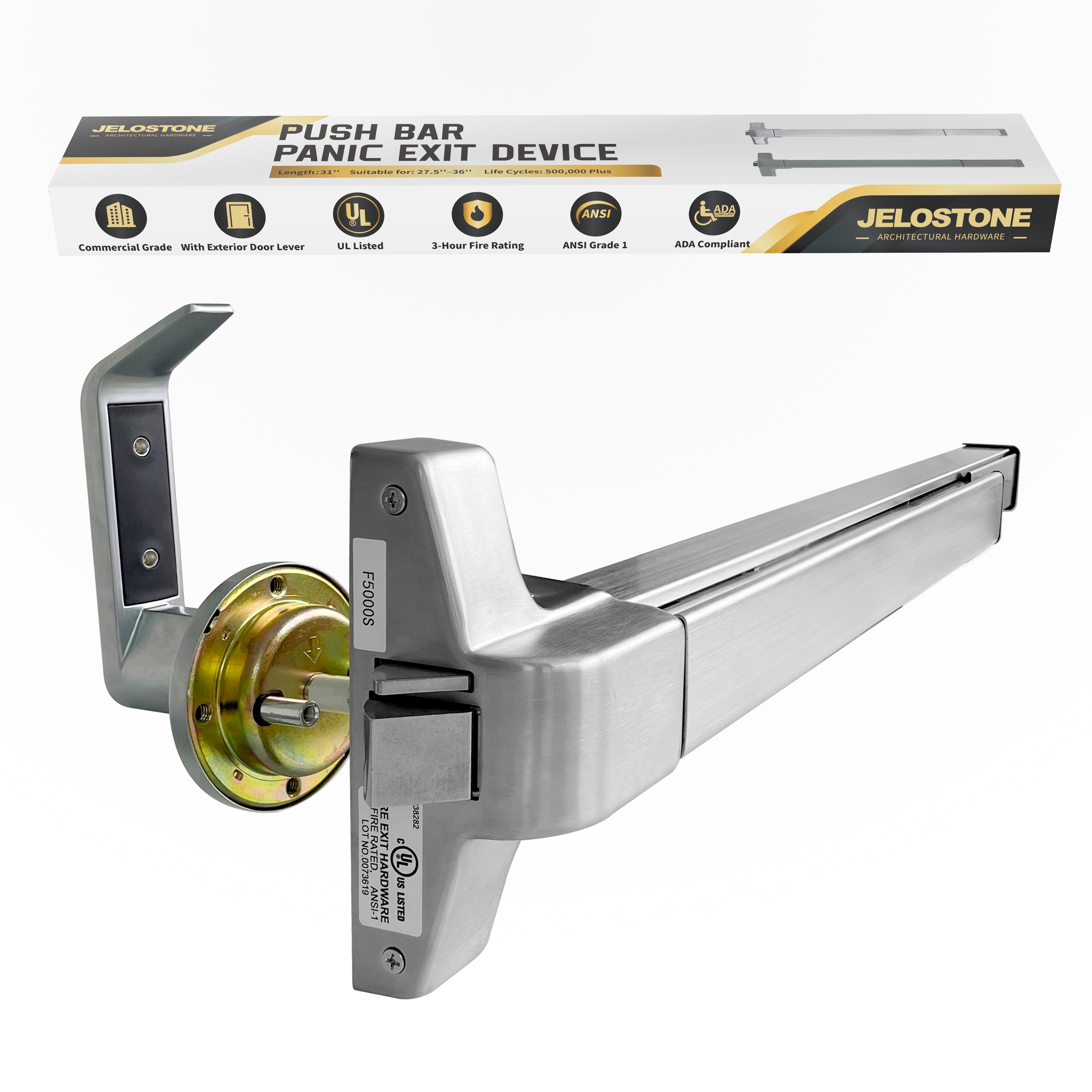 JELOSTONE Commercial Push Bar Panic Exit Device with Exterior Lever, U ...